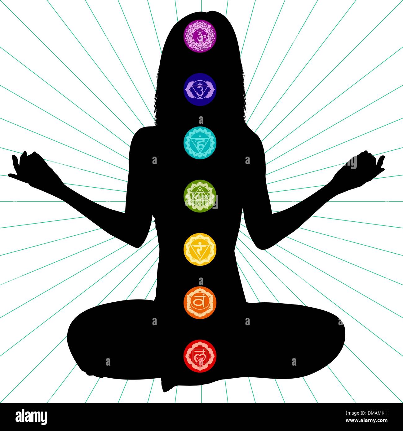 Woman silhouette with chakras on here body. EPS8 Stock Vector Image ...