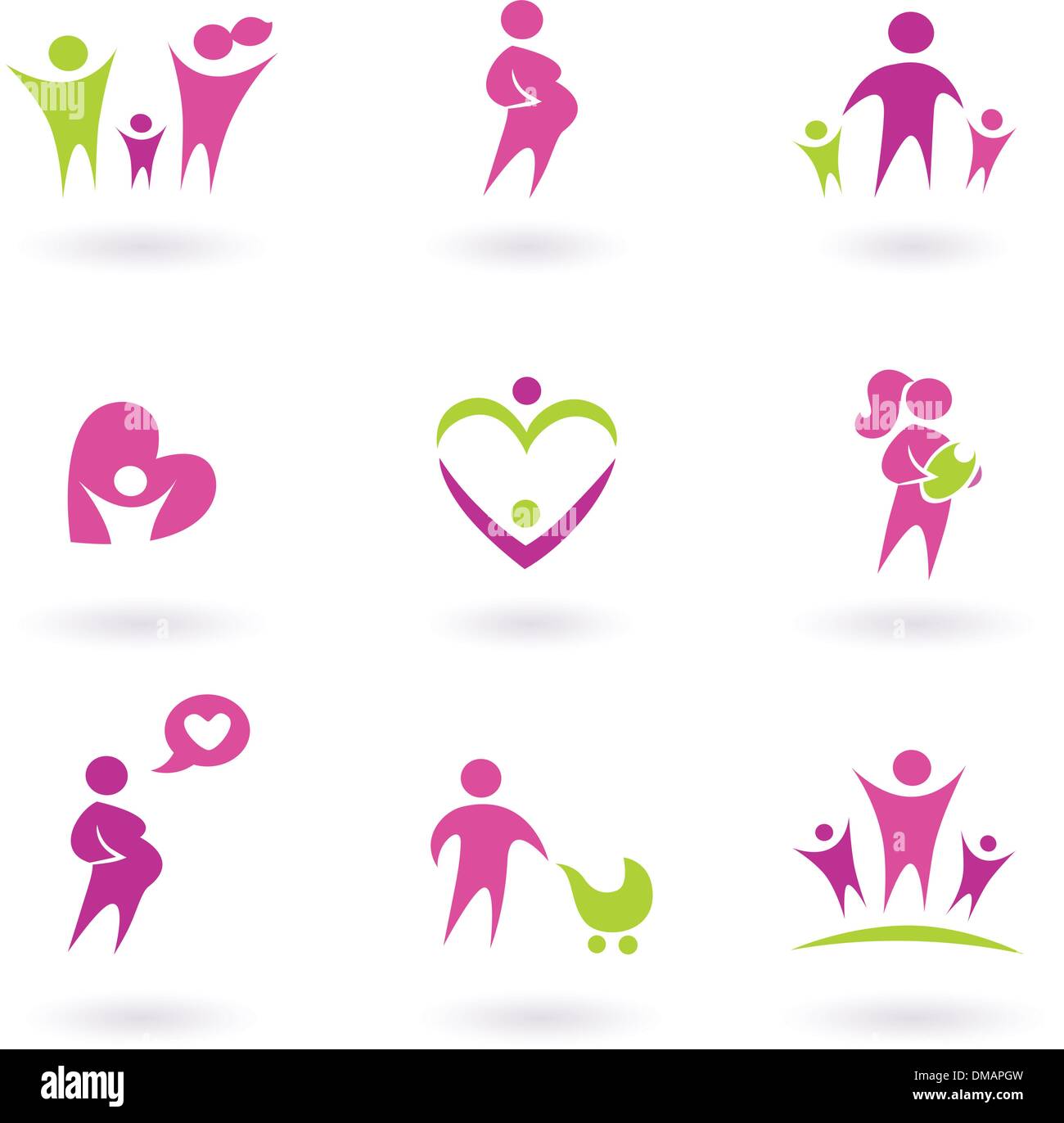 Maternity, pregnancy and health icons isolated on white - pink, green ...