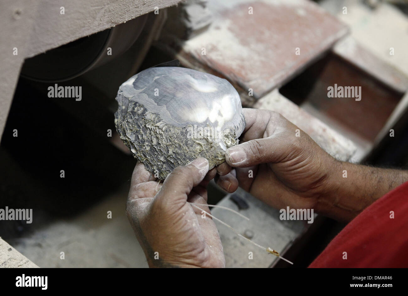 Papeete (Tahiti, French Polynesia): Workshop where pearl oysters are ...