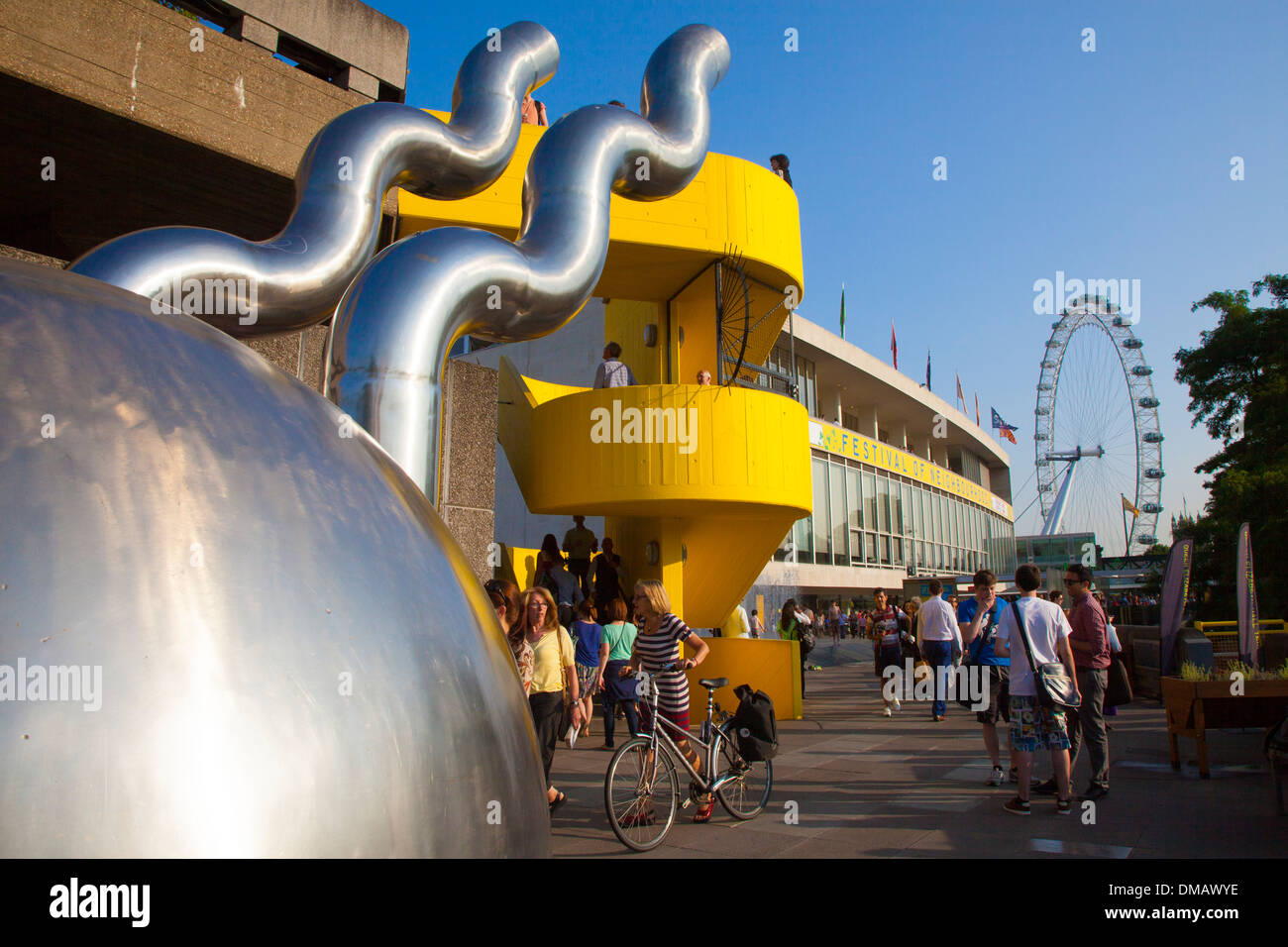 The Royal Festival Hall terrace, South Bank, London, UK and London Eye ...