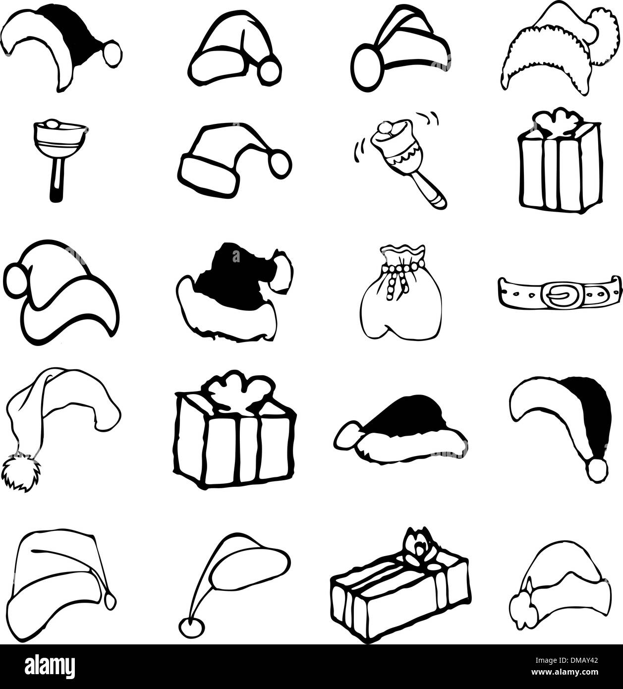 Illustration christmas set cartoon Black and White Stock Photos ...