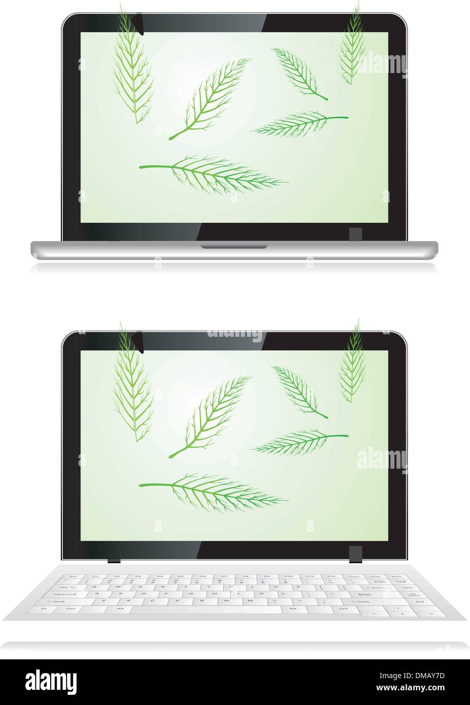 Laptop with leaves on white background Stock Vector Image & Art - Alamy