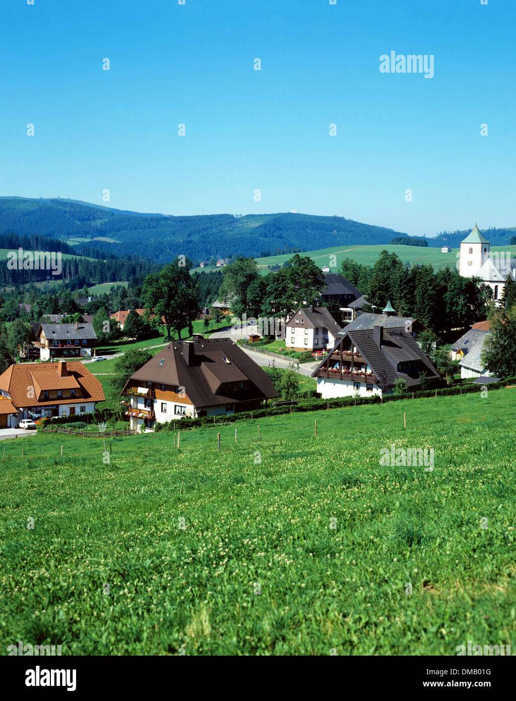 Hillside town showing landscape in background, Breitnau, Germany Stock ...
