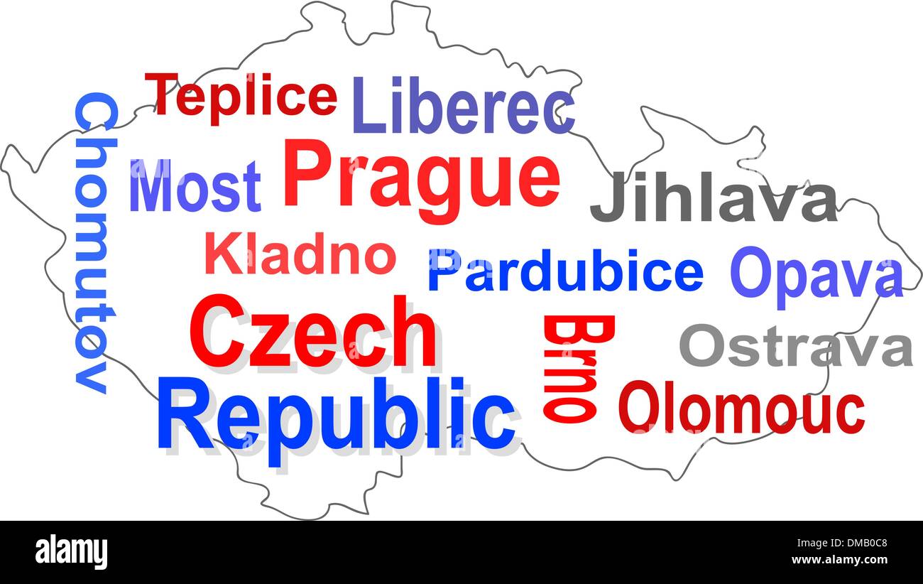 czech republic map and words cloud with larger cities Stock Vector ...
