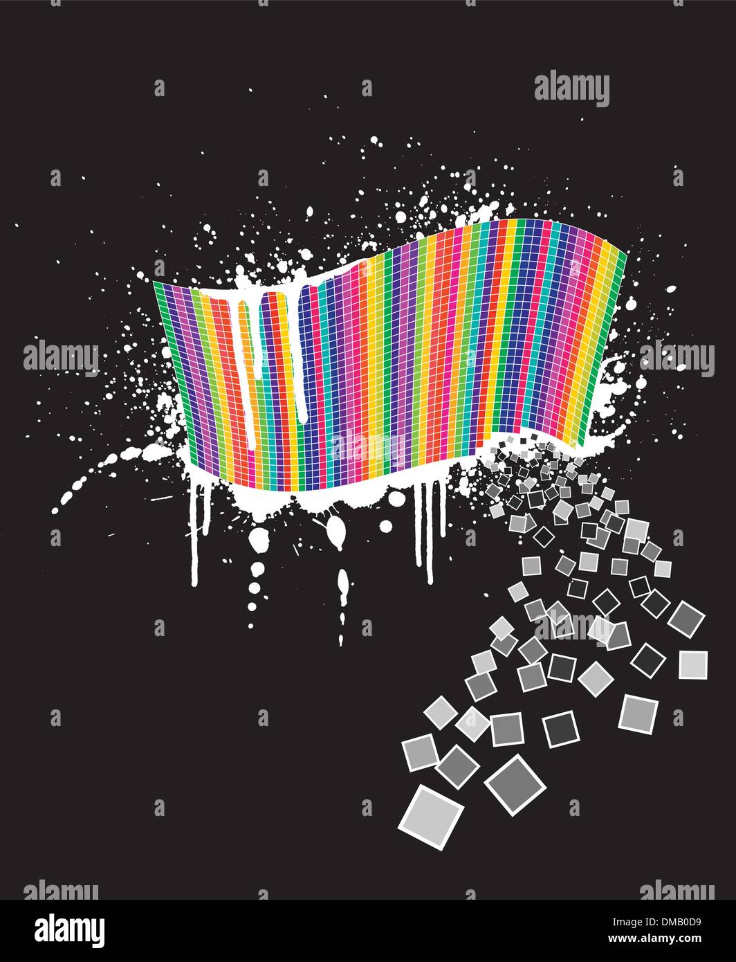 Rainbow wave full of colorful squares on an ink splatter design Stock ...