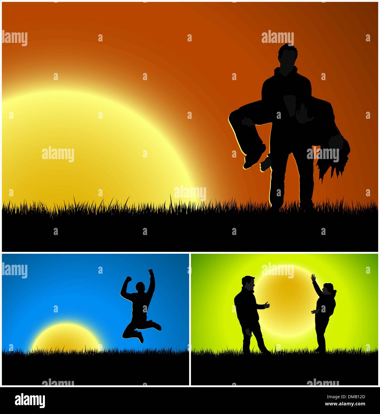 Three sunset silhouette backgrounds Stock Vector Image & Art - Alamy