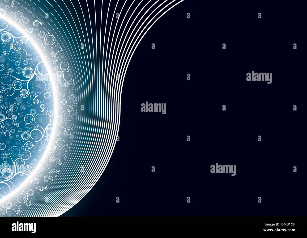 Horizontal blue spirals background with planet mesh and lined ar Stock ...