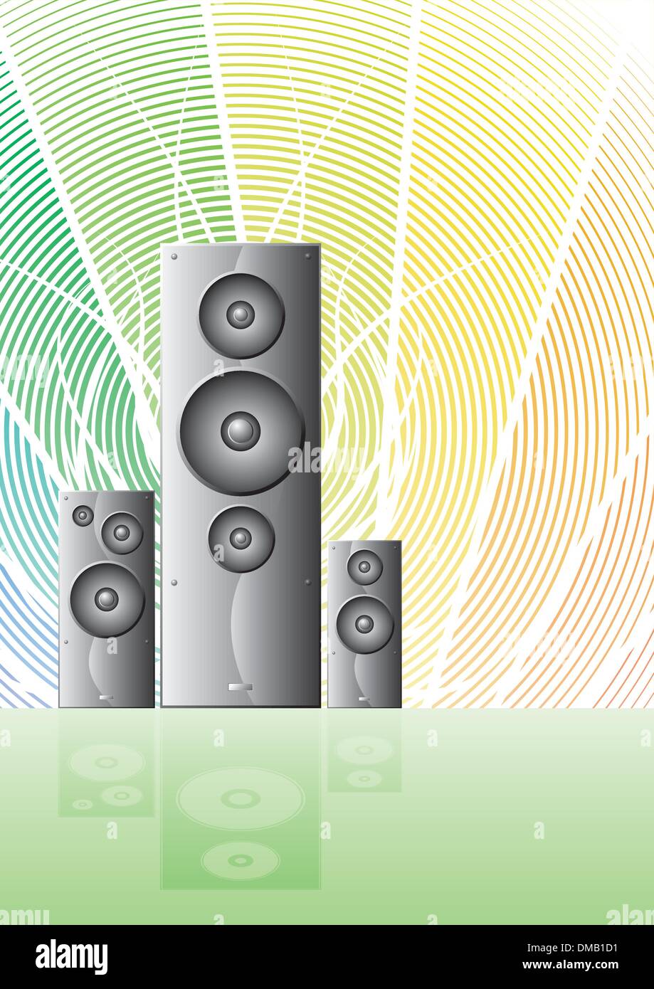 Three music speakers on a rainbow lined background Stock Vector Image ...
