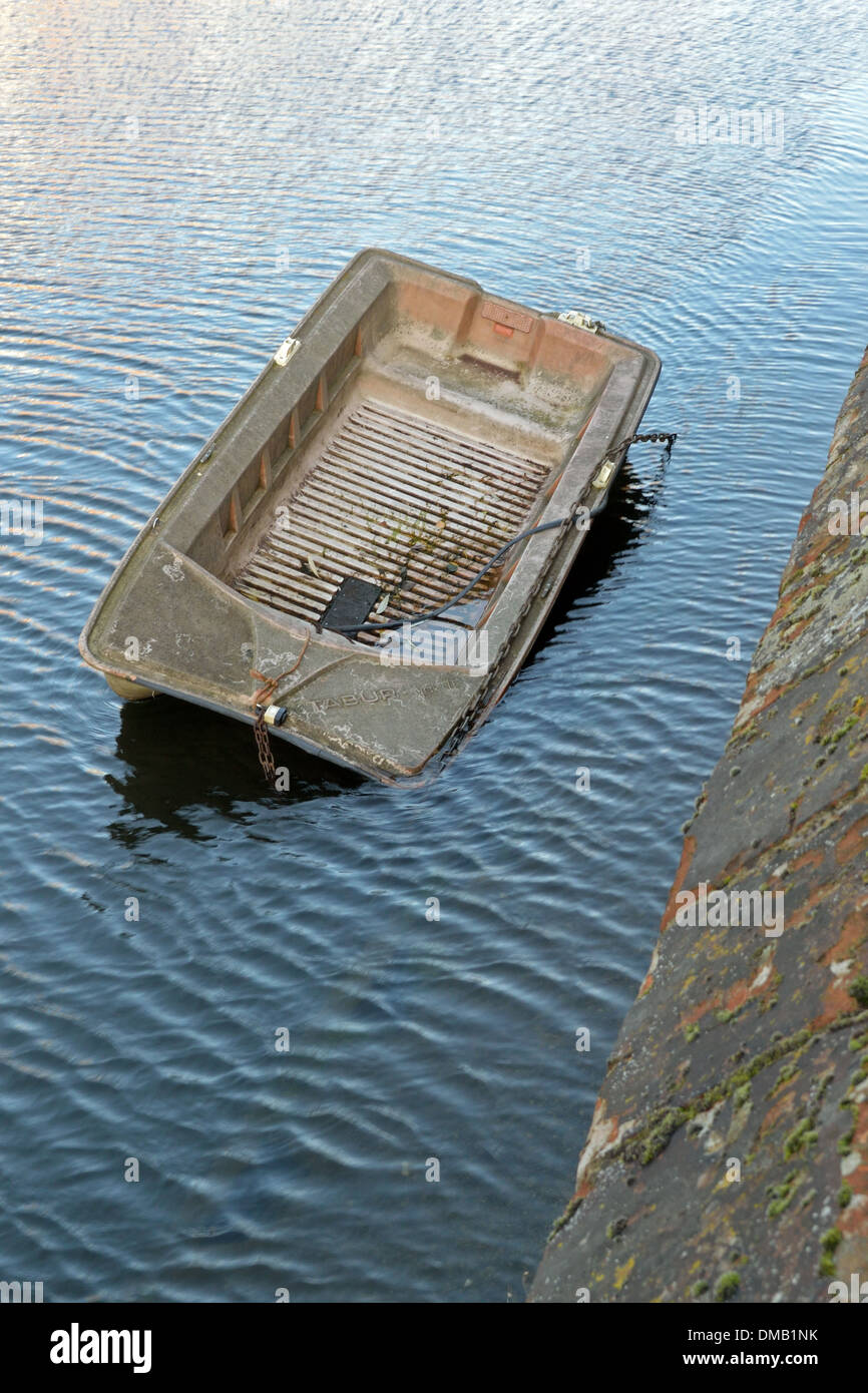 Dinghy close to sinking in River Wensum, Norwich at Quay Side, after ...