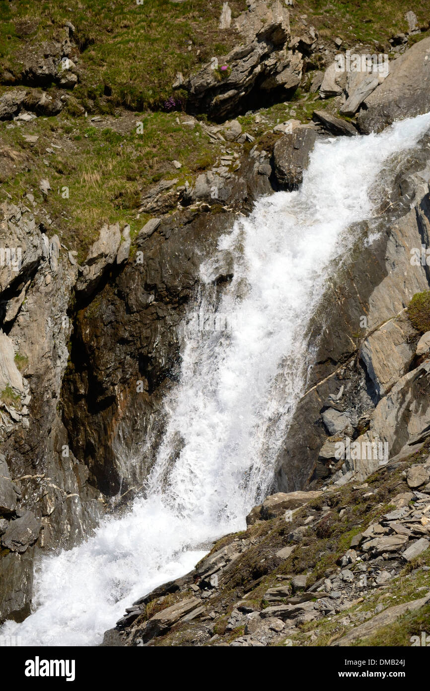 Wild water flowing in little alpine stream, taken with fast shutter ...