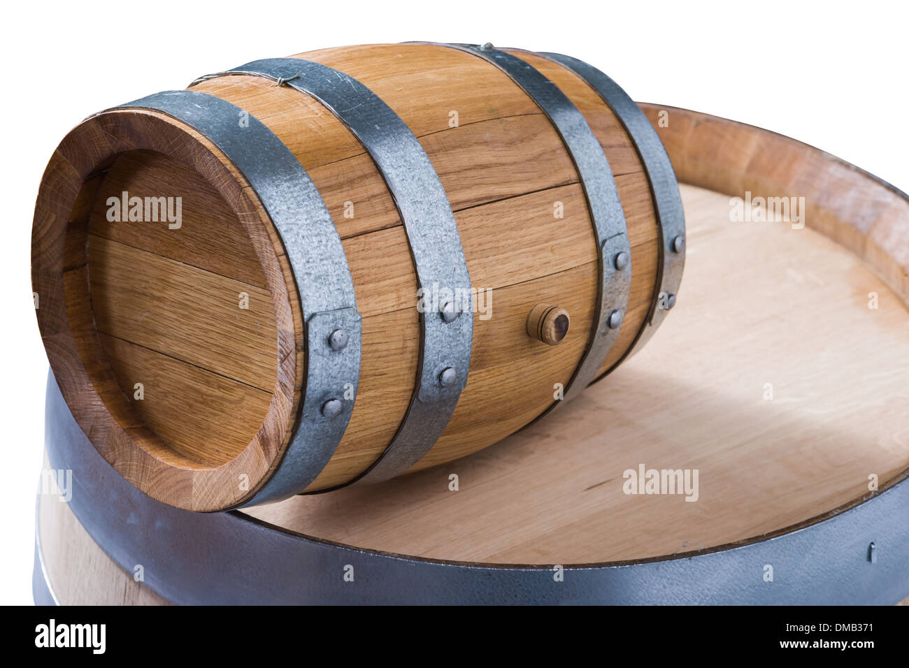 a small wine barrel on the top of a bigger one Stock Photo - Alamy