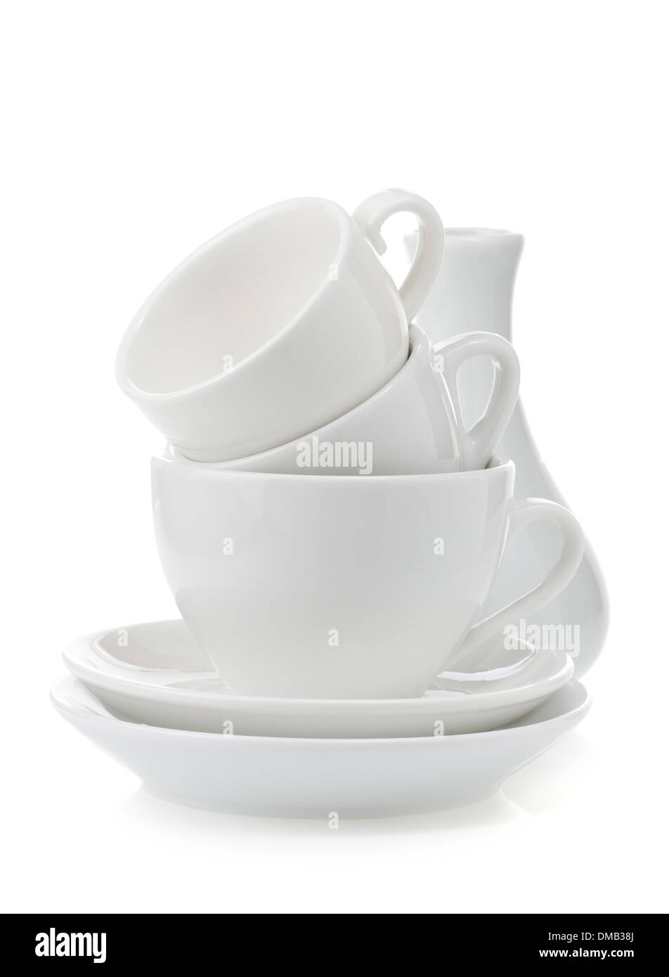 clean plates and cups isolated on white background Stock Photo - Alamy