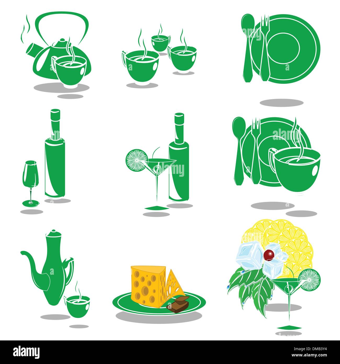 Nine icons with green dishes Stock Vector Images - Alamy
