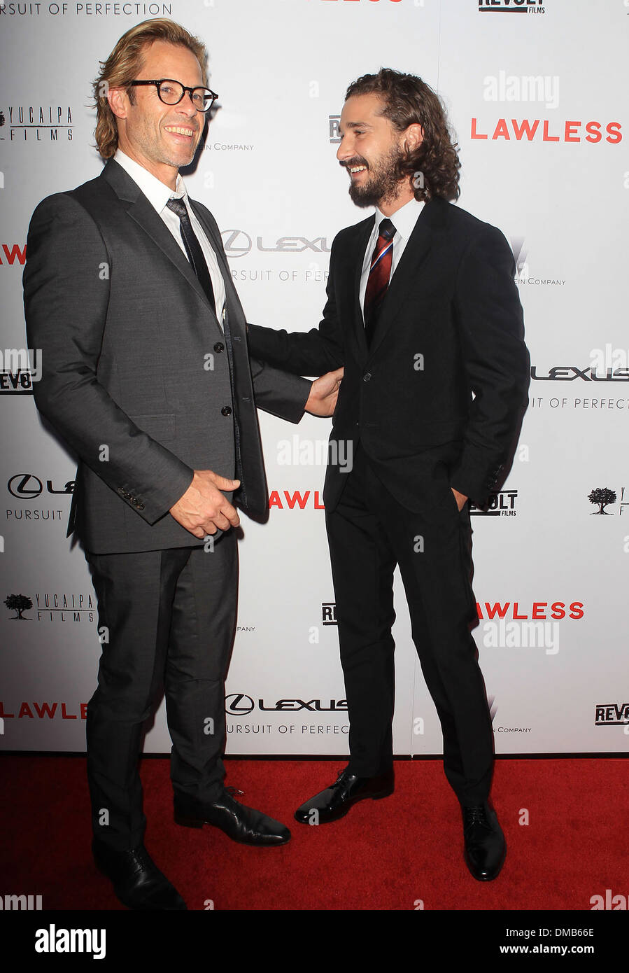Guy Pearce Shia LaBeouf at premiere of 'Lawless' at ArcLight Cinemas ...