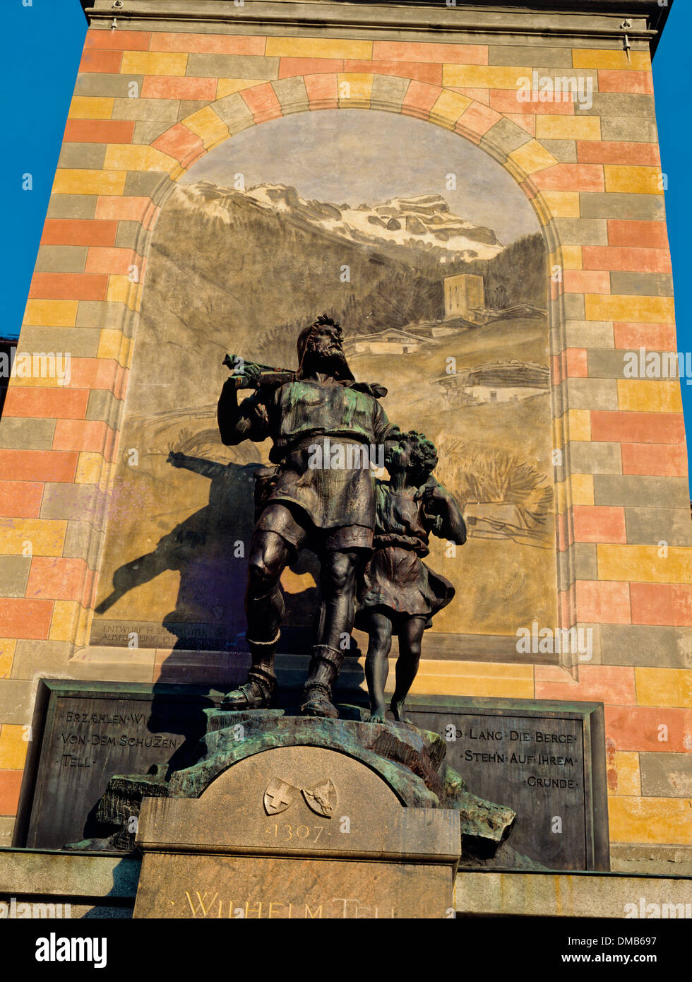Statue of William Tell and son, Altdorf, Uri, Switzerland Stock Photo ...