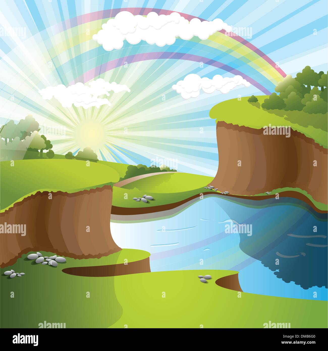 Rainbow on landscape Stock Vector Images - Alamy