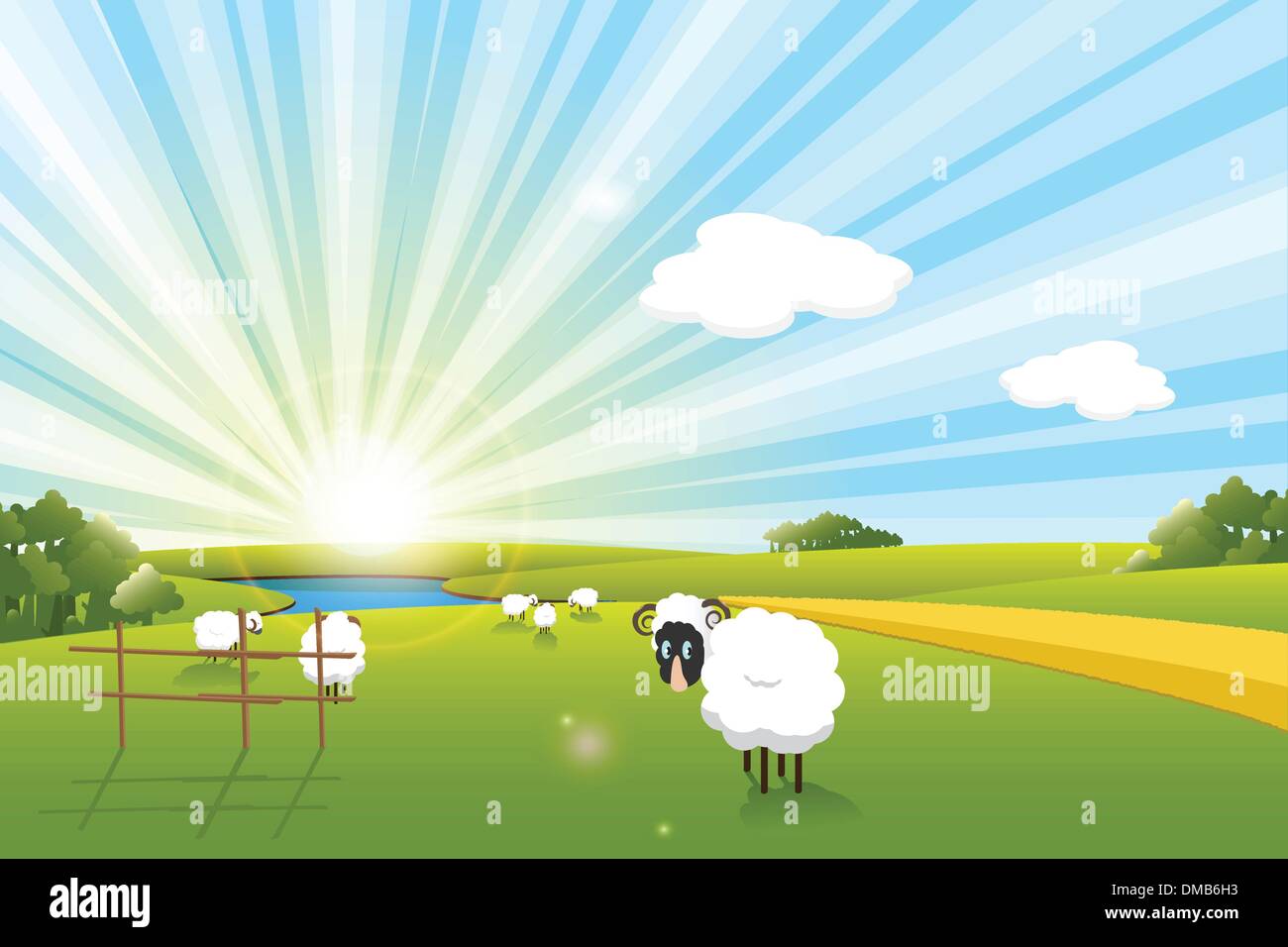 Sheep on farm pasture Stock Vector Images - Alamy