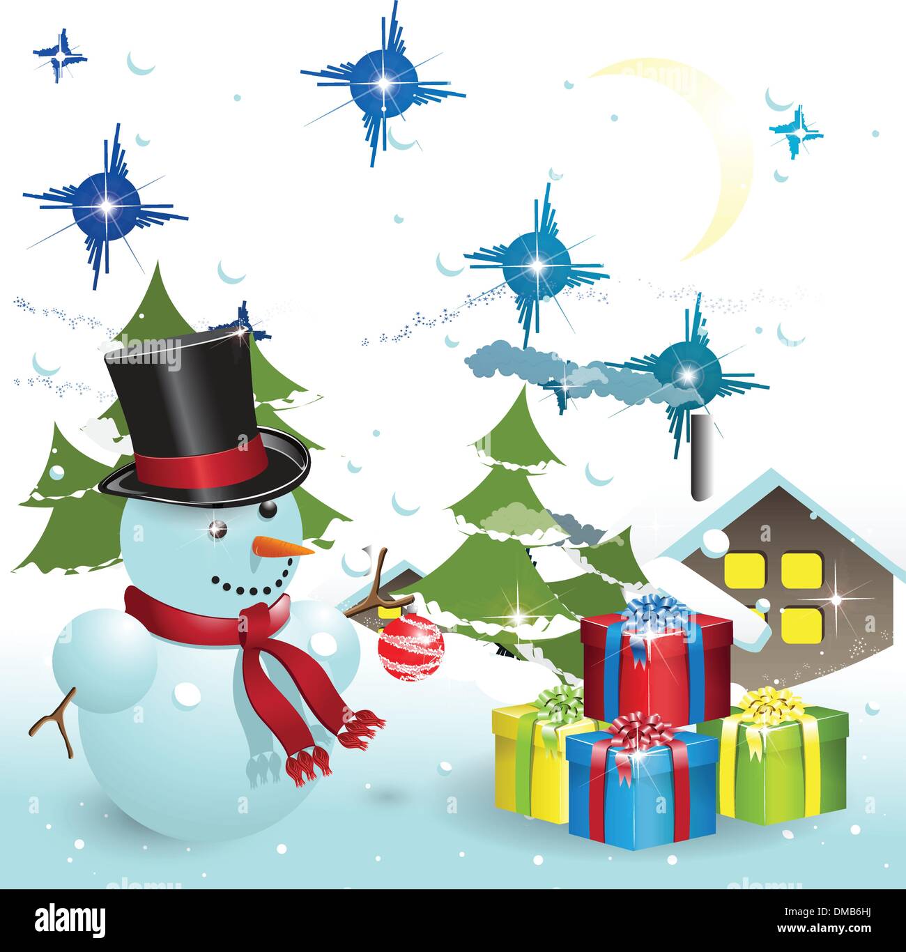 Snowman on sleigh Stock Vector Images - Alamy
