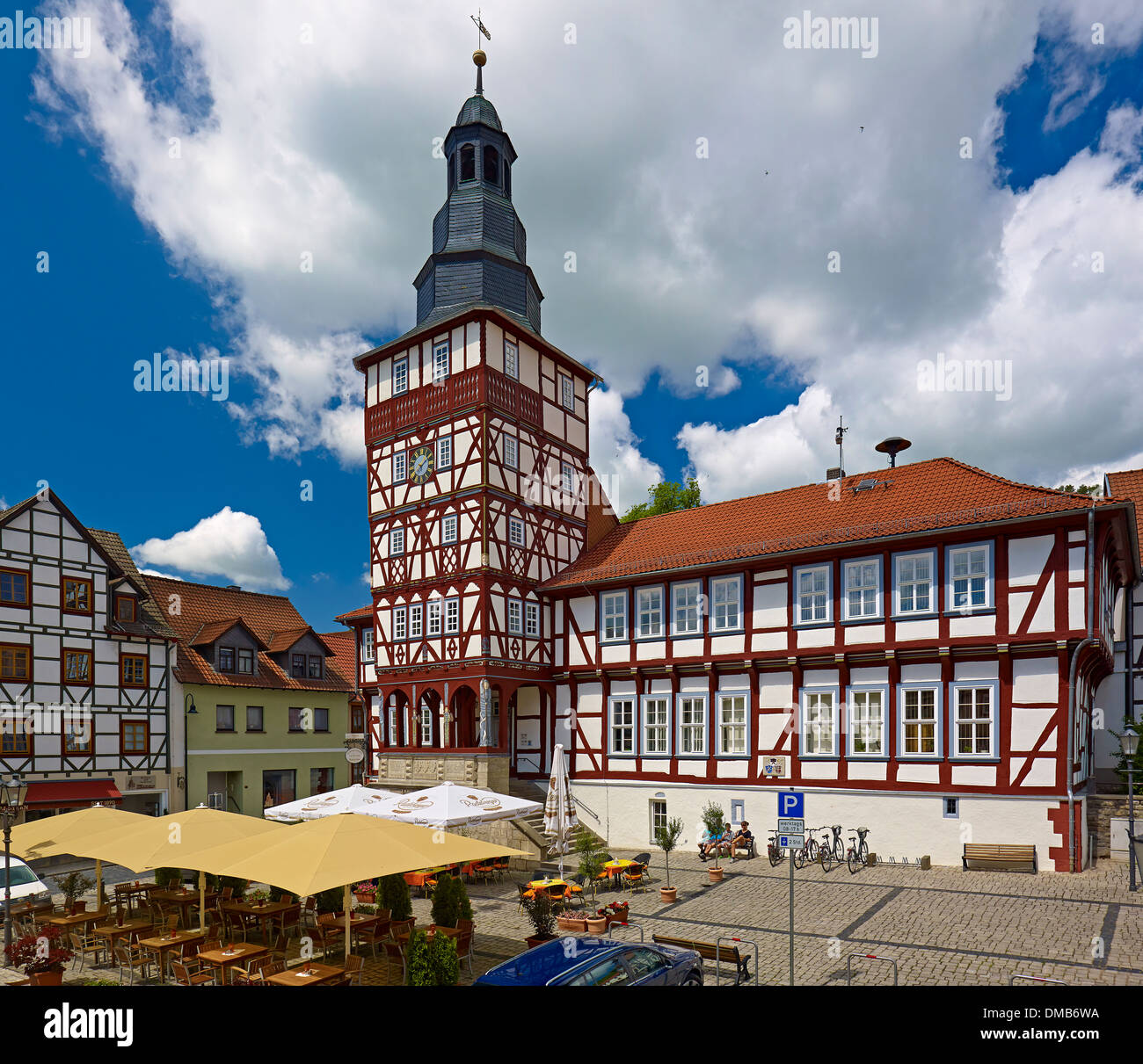 Market with town hall in Treffurt, Werra Valley, Wartburgkreis District ...