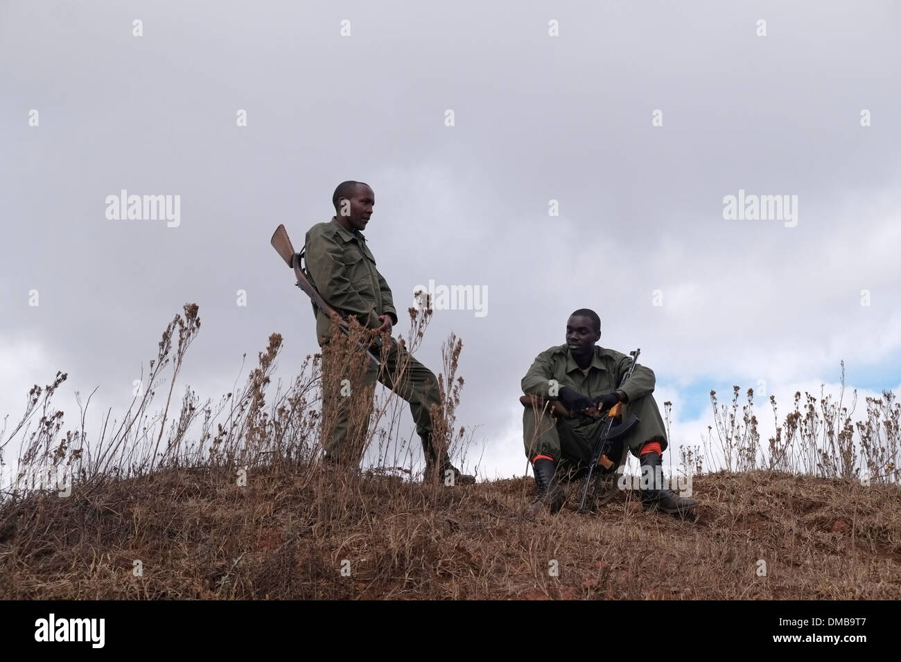 Armed wildlife ranger in the Ngorongoro Conservation Area in the Crater ...