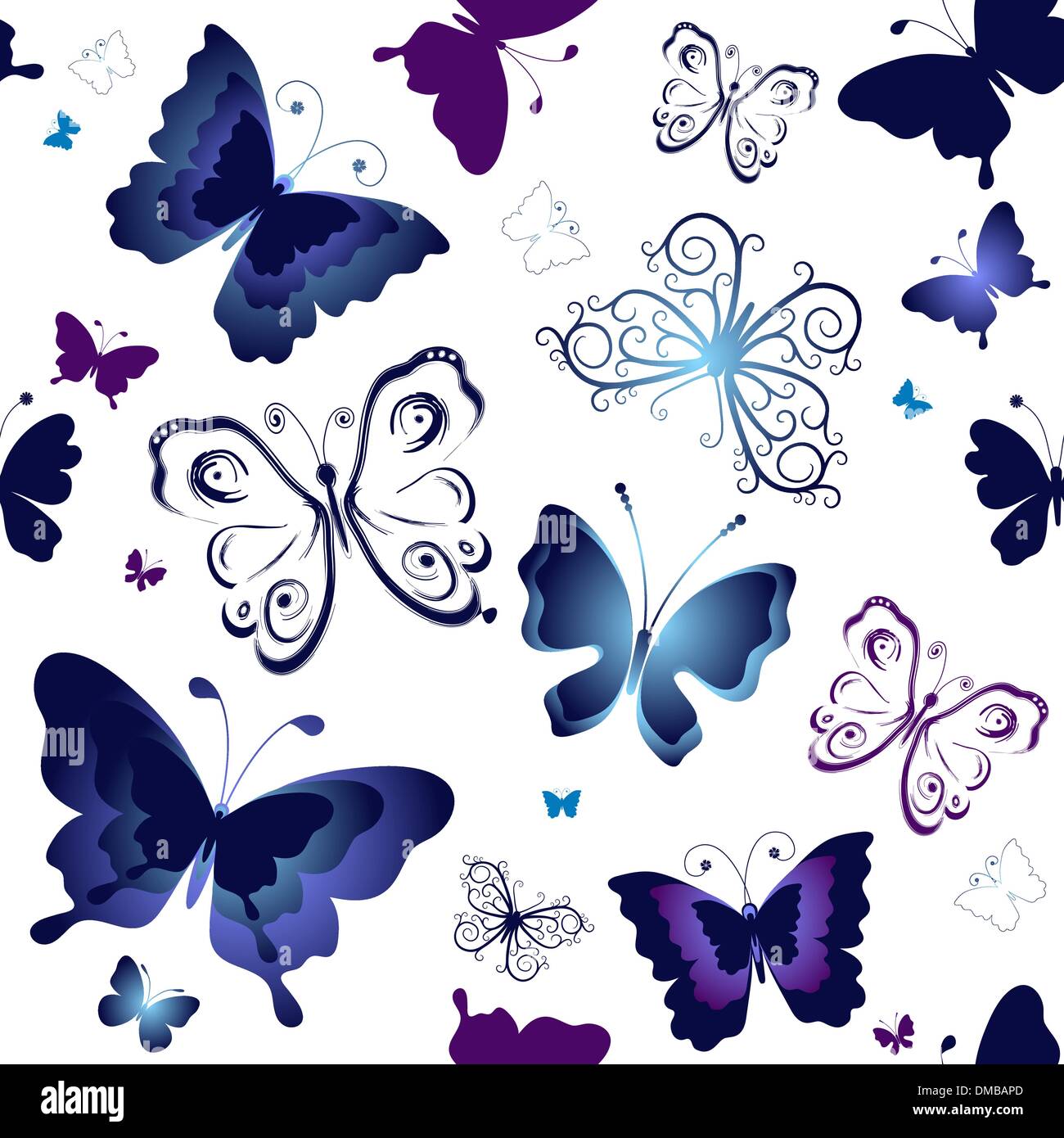 Seamless pattern butterflies blue Stock Vector Images - Alamy
