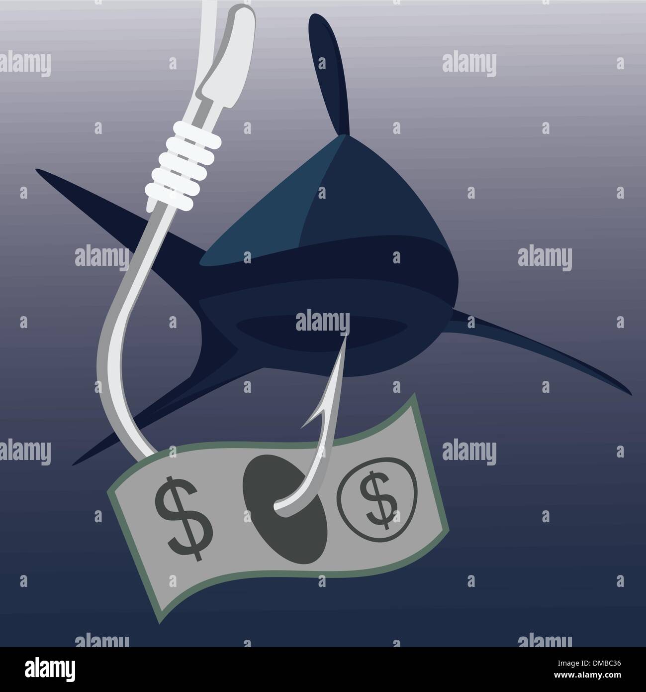 bank note on fishing hook with shark on background Stock Vector Image ...
