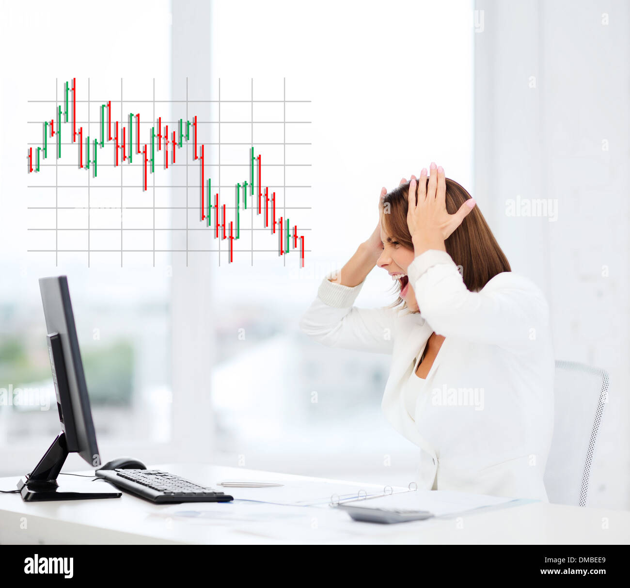 stressed woman with computer Stock Photo - Alamy