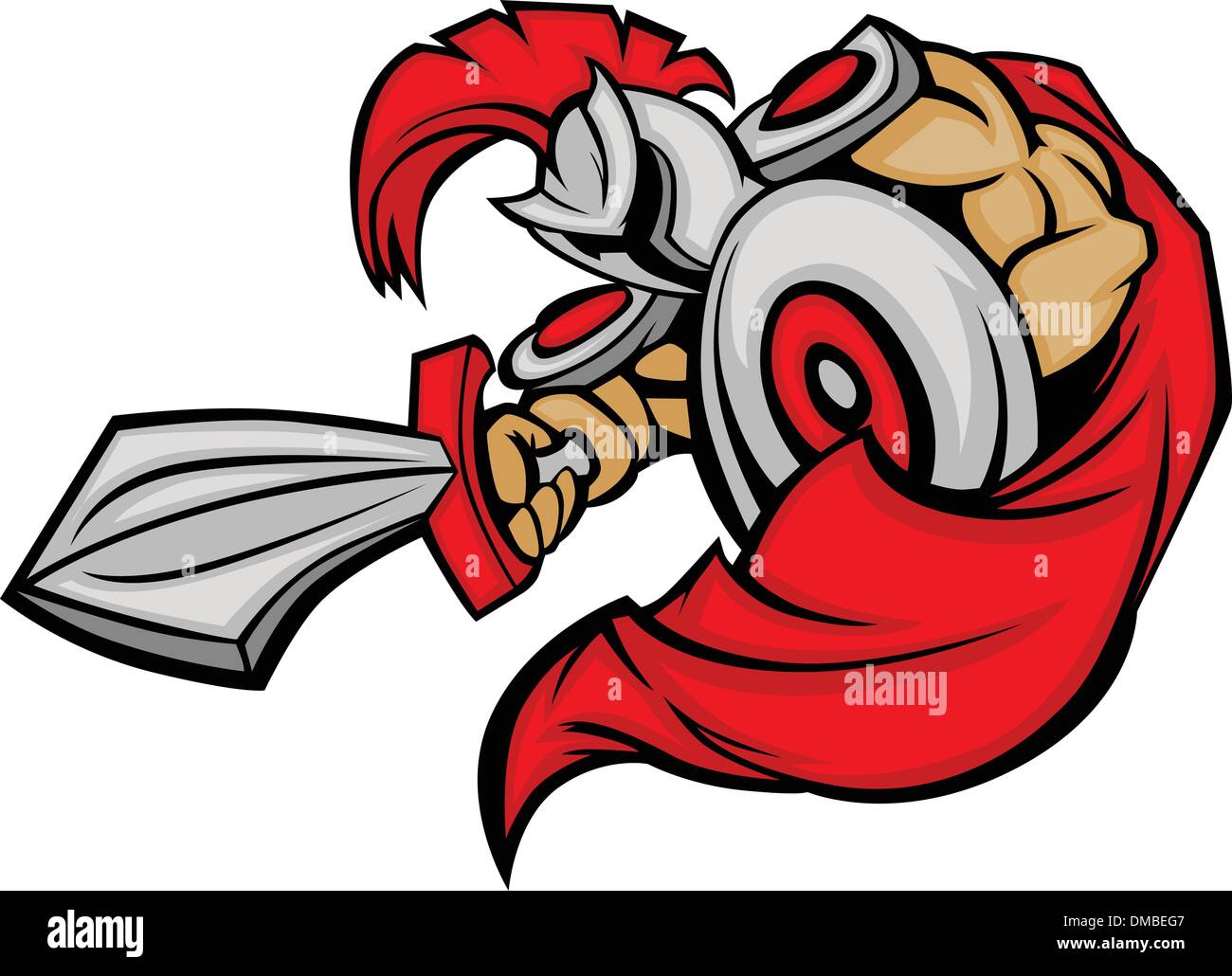 Trojan Mascot Body with Sword and Shield Cartoon Vector Illustration ...