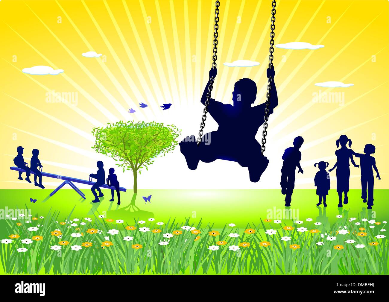 Kids, swings, playground Stock Vector Images - Alamy