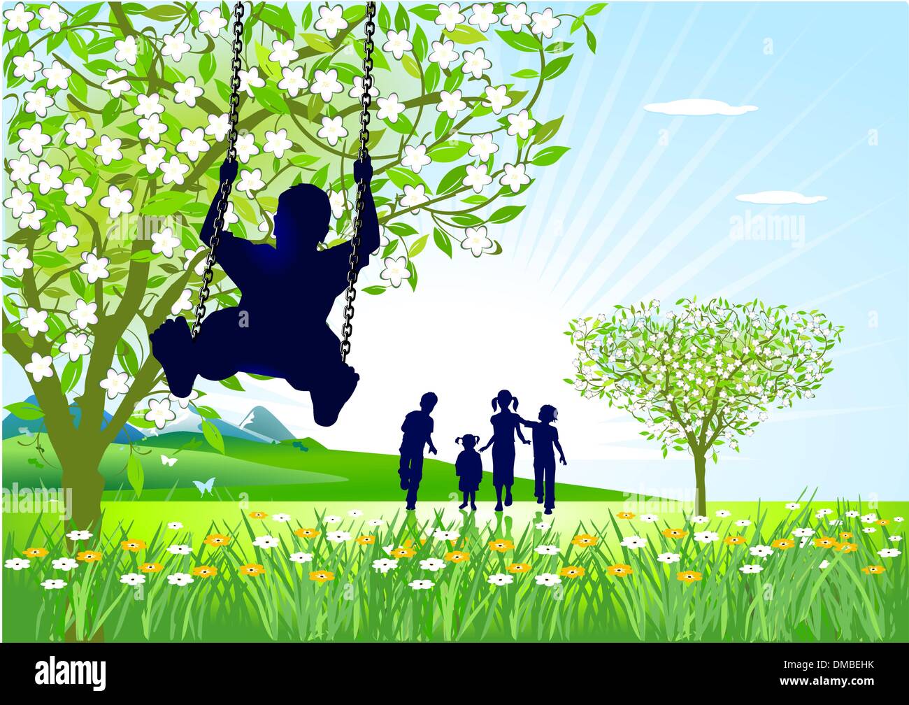 Kids playing on the swings Stock Vector Images - Alamy