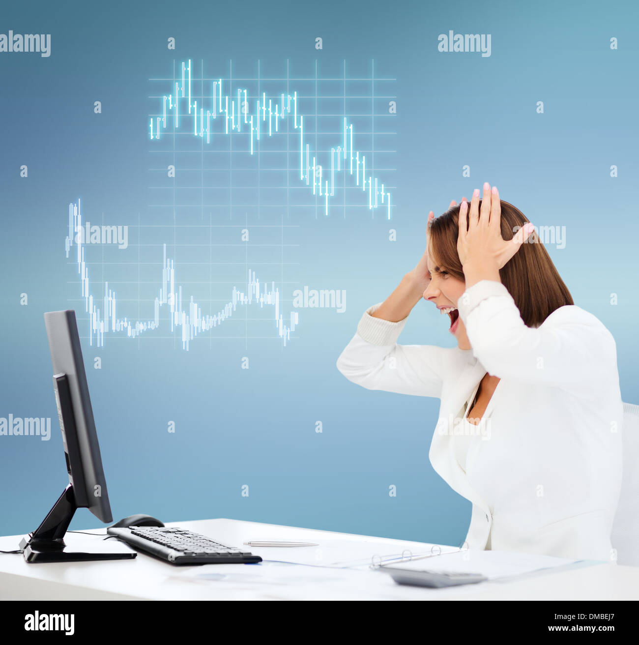 stressed woman with computer Stock Photo - Alamy