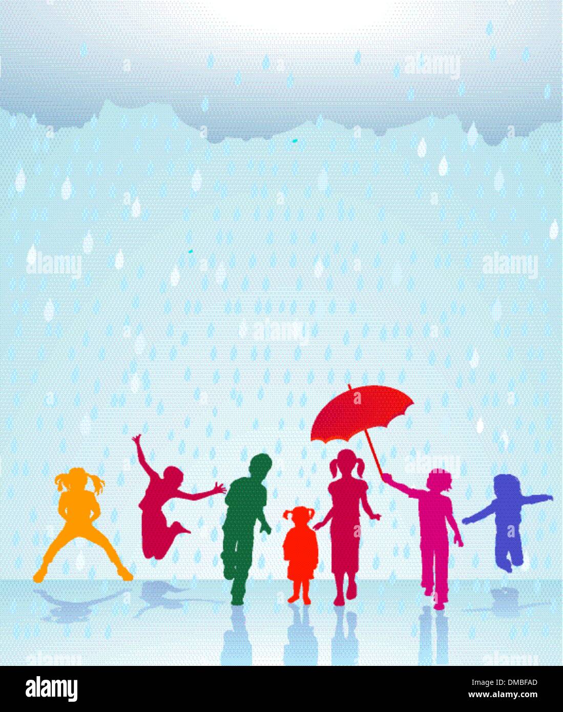 Happy children in the rain Stock Vector Image & Art - Alamy