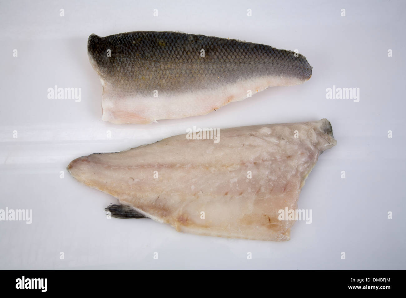 Frozen fish products laid on ice to be showcased for consumption ...