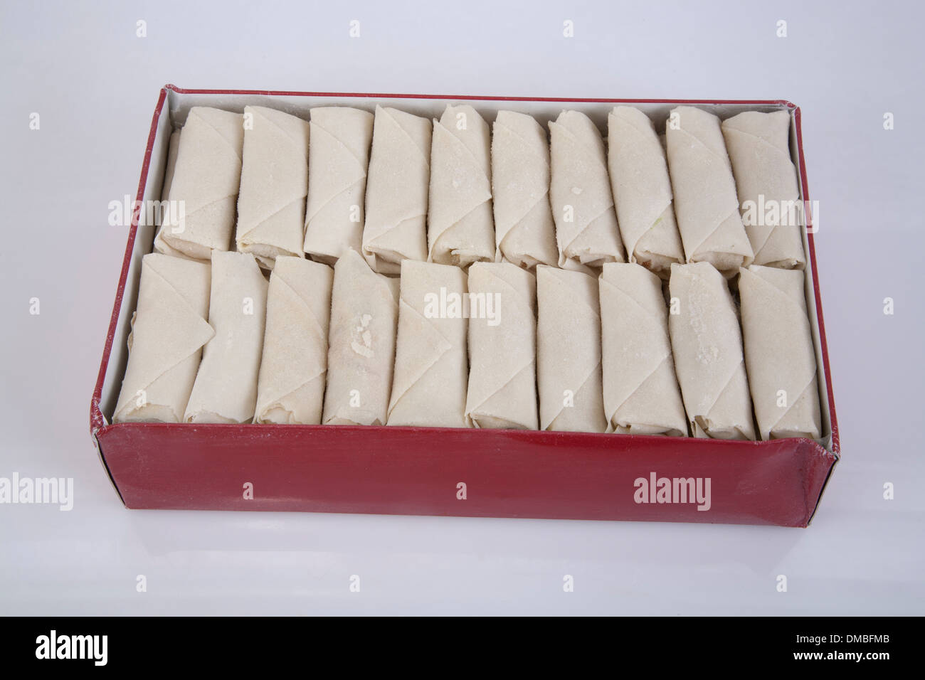 Frozen fish products laid on ice to be showcased for consumption ...