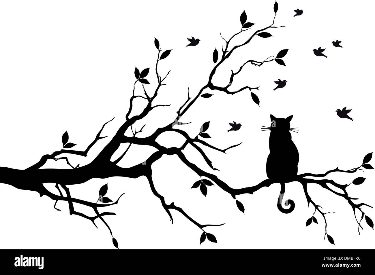 Cat On Tree Vector Stock Vector Image And Art Alamy