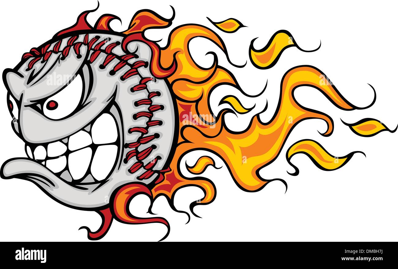 Flaming Baseball or Softball Face Vector Cartoon Stock Vector Image ...