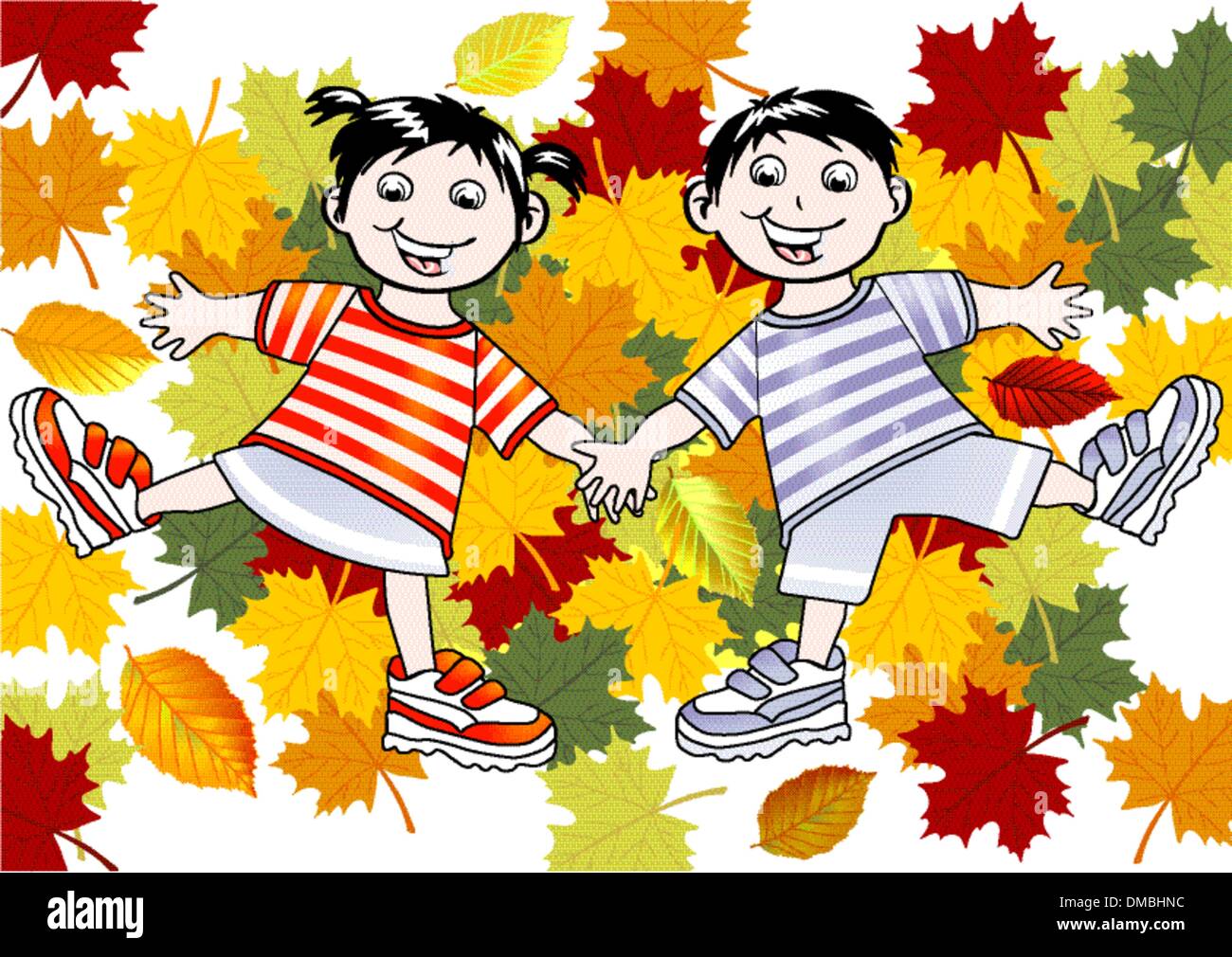 Children playing in the leaves Stock Vector Image & Art - Alamy