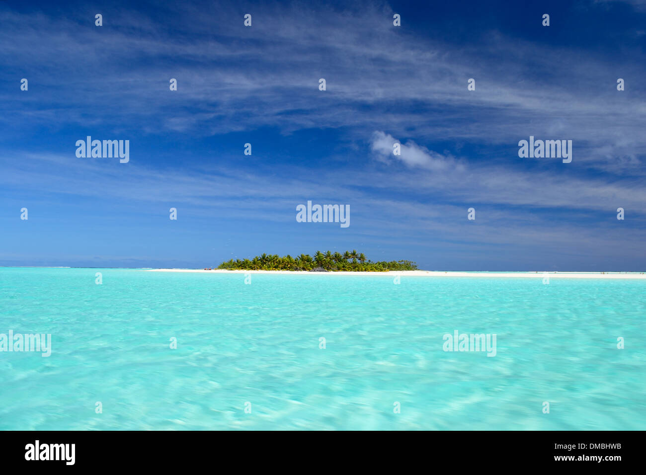 The colorful Aitutaki lagoon spotted by coral reef, in the middle of ...