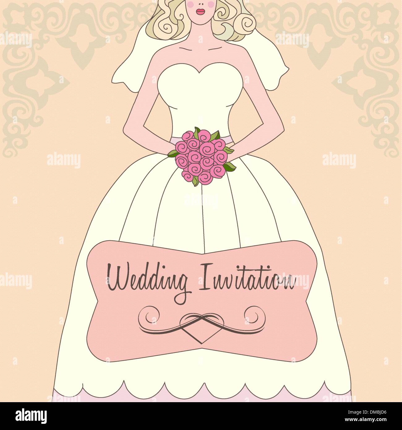 Wedding invitation with white dress and flowers Stock Vector Image ...
