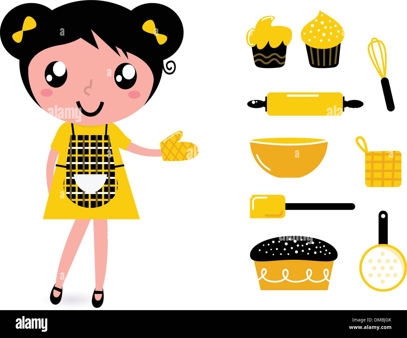 Cute cooking girl with accessories isolated on white Stock Vector Image ...