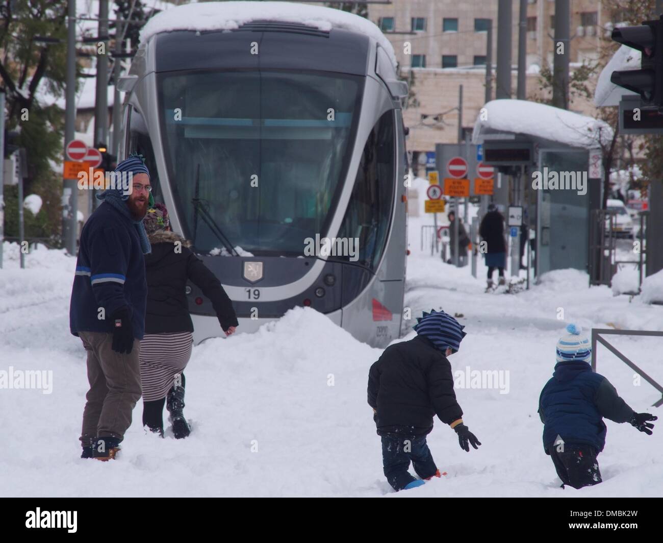 Jerusalem, Israel. 13th December 2013. Light Rail Transit trams ...