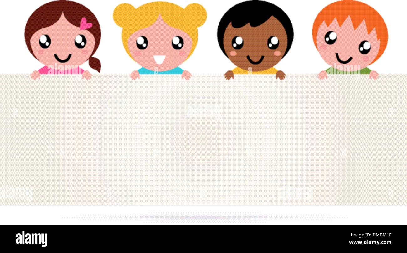 Multicultural kids holding blank banner sign isolated on white Stock ...