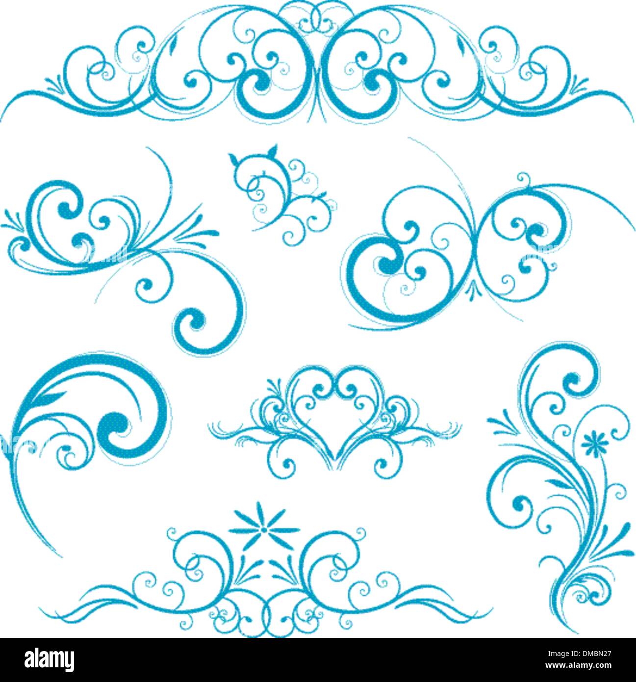 Blue swirling flourishes floral elements Stock Vector Image & Art - Alamy
