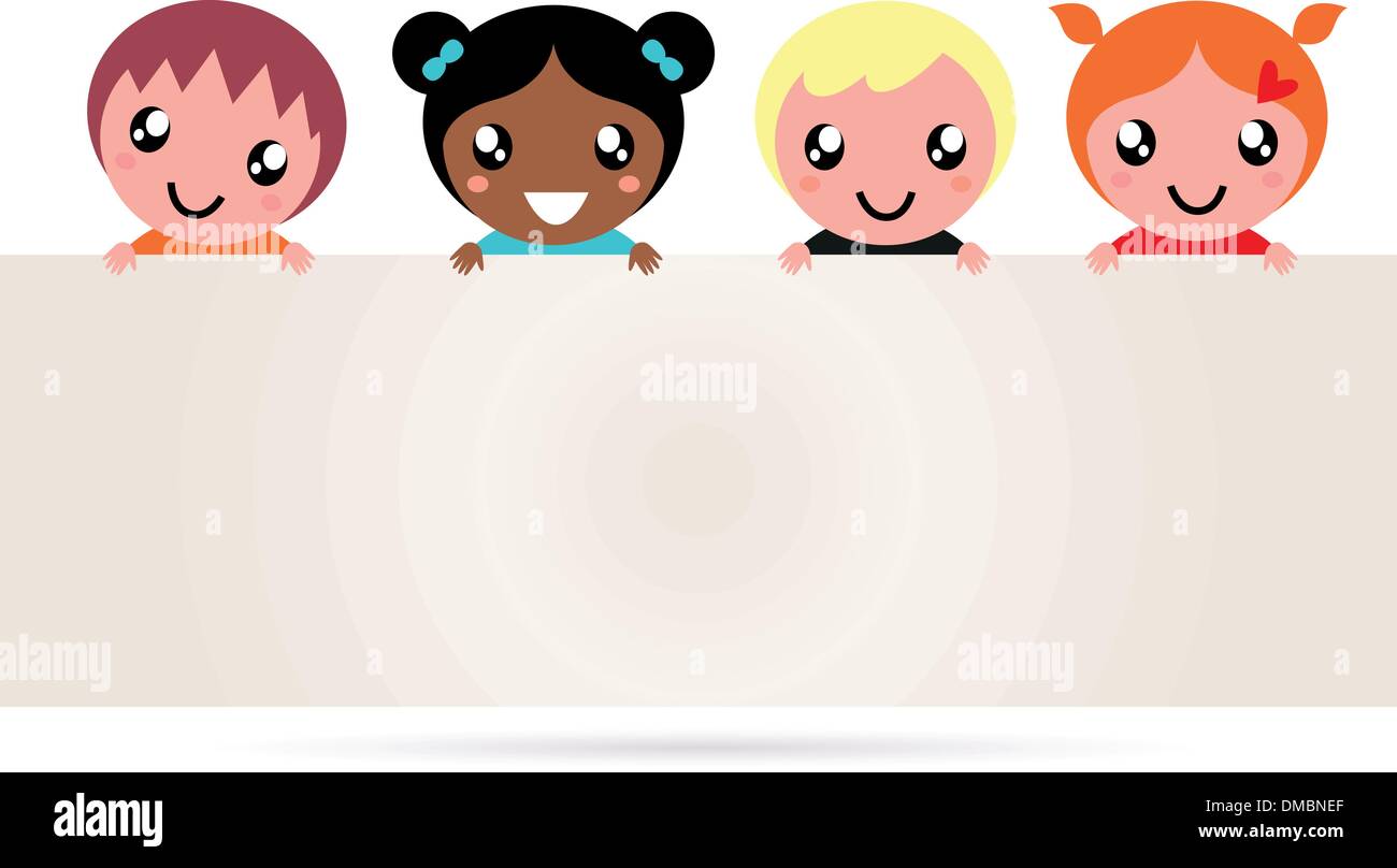 Multicultural kids holding blank banner sign isolated on white Stock ...