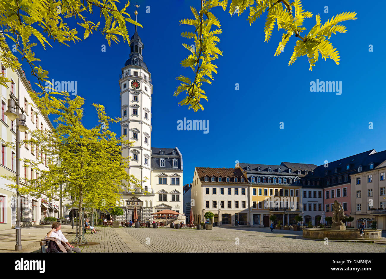 Samson Fountain and City Hall at the market in Gera, Thuringia, Germany ...