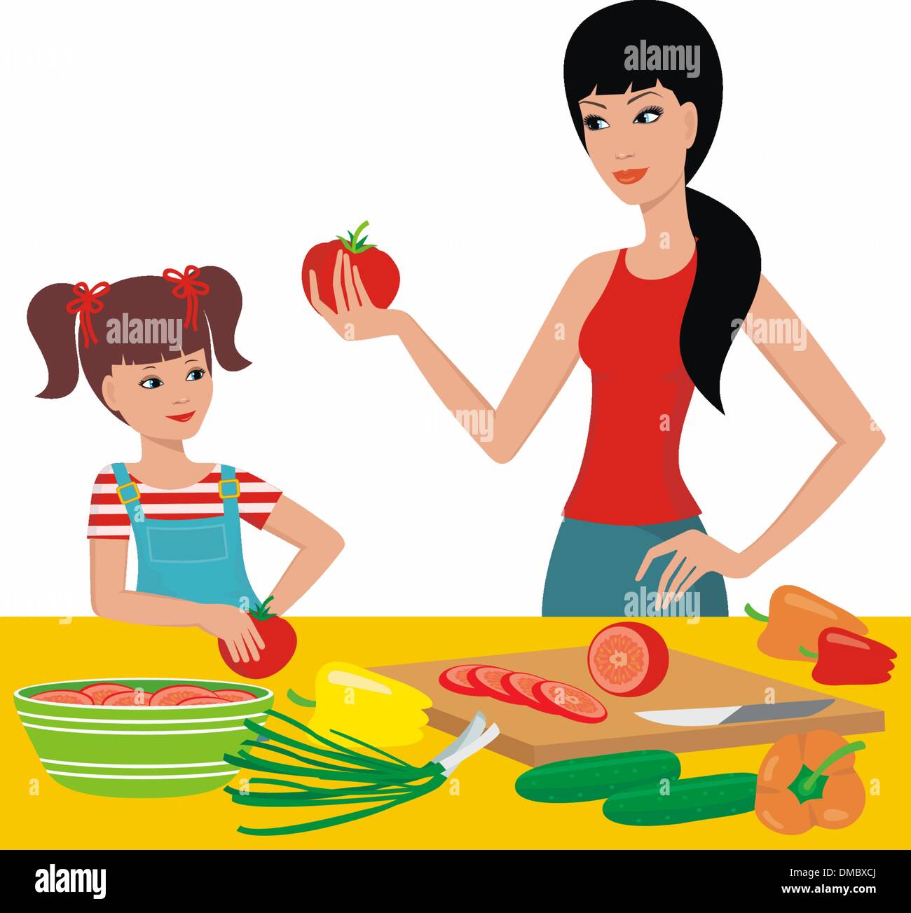 Mum learns the daughter to prepare Stock Vector Image & Art - Alamy