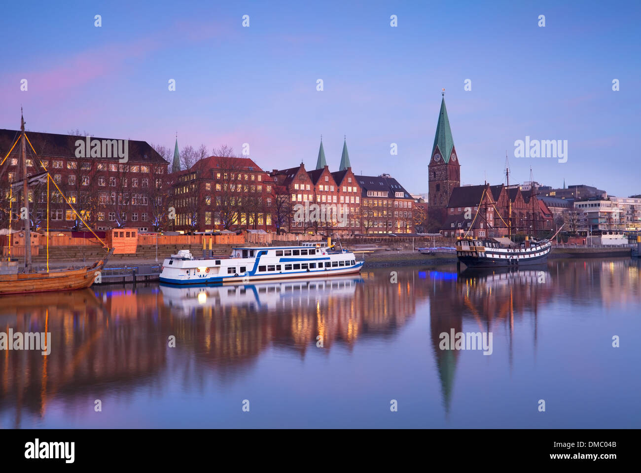 pink sunset over river in Bremen city, Germany Stock Photo - Alamy