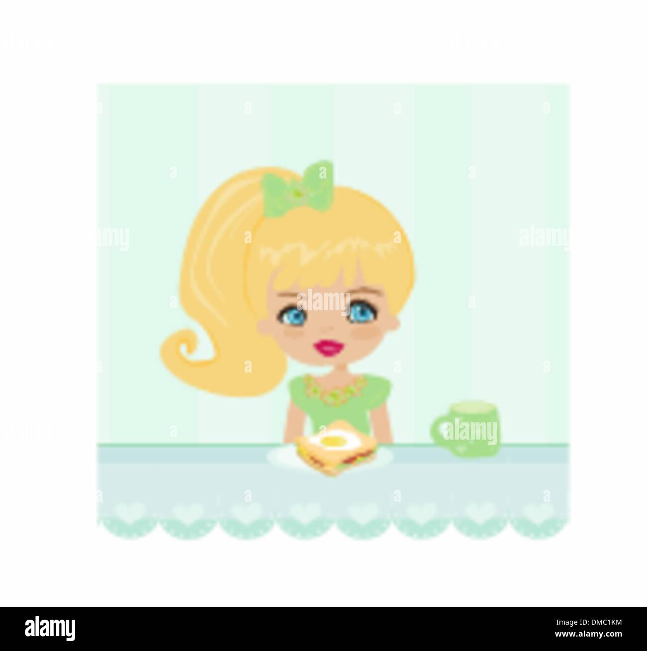 cute little girl eating breakfast in the kitchen Stock Vector Image ...