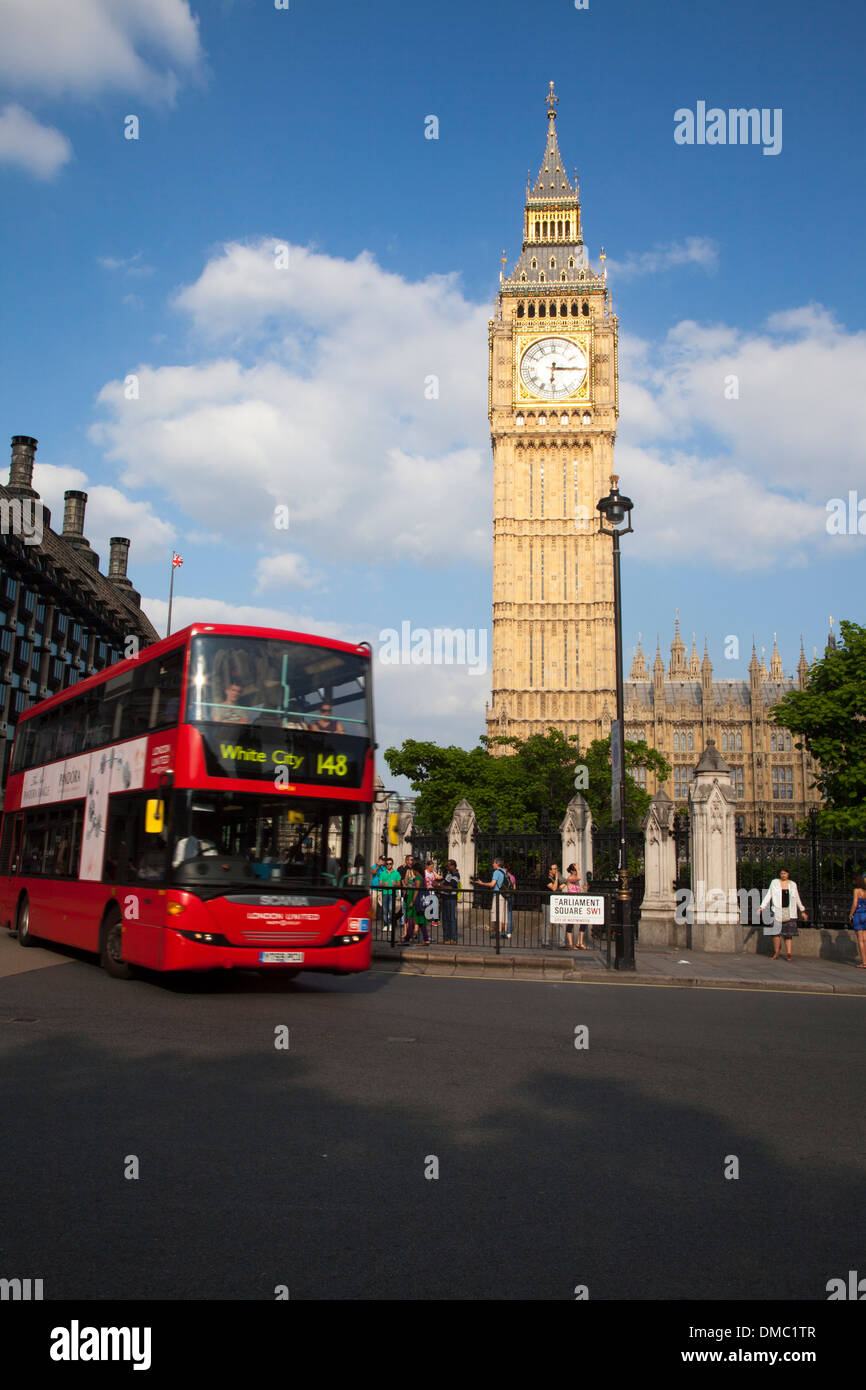 Big Ben with London bus, London Stock Photo - Alamy