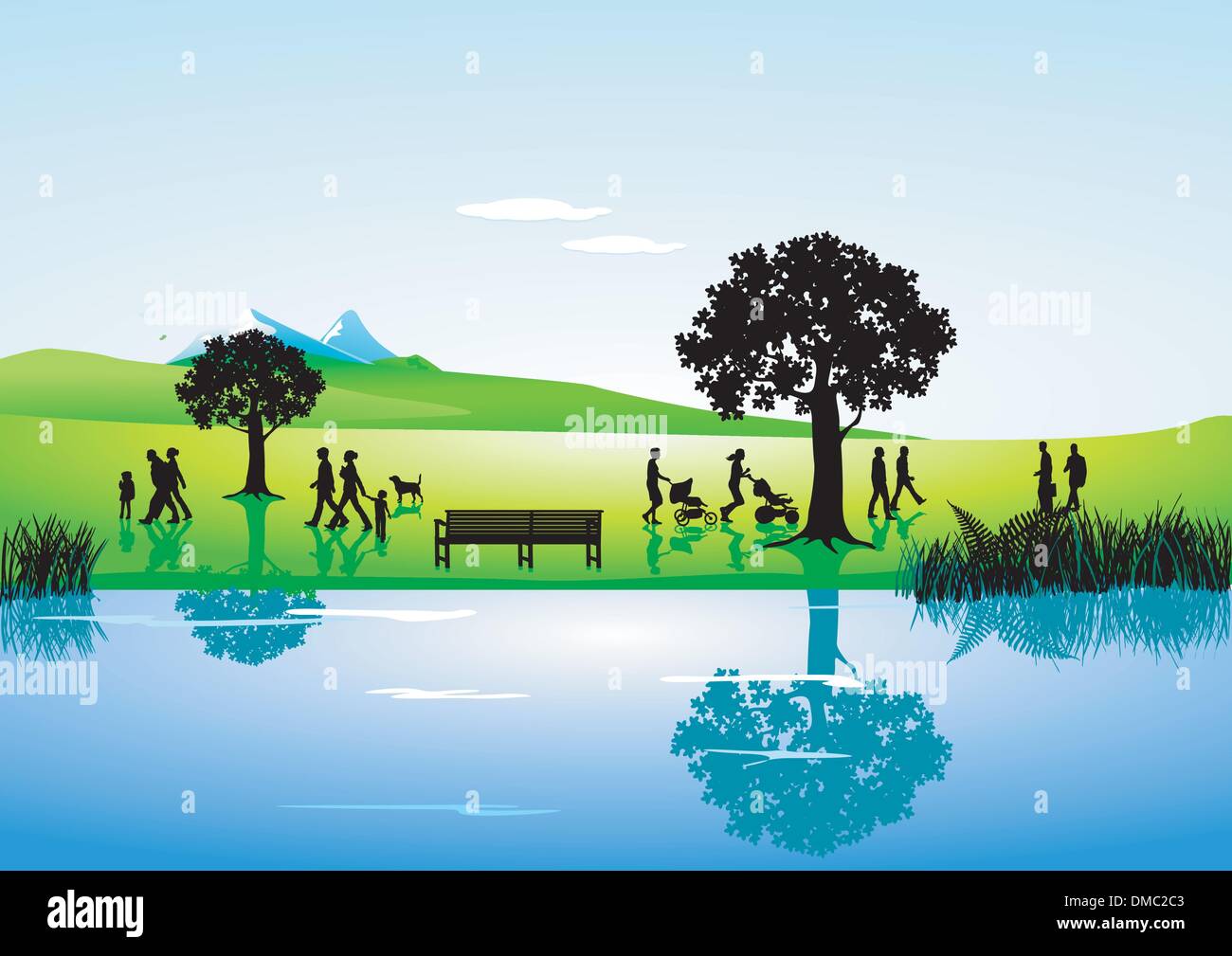 Sunny river landscape Stock Vector Images - Alamy